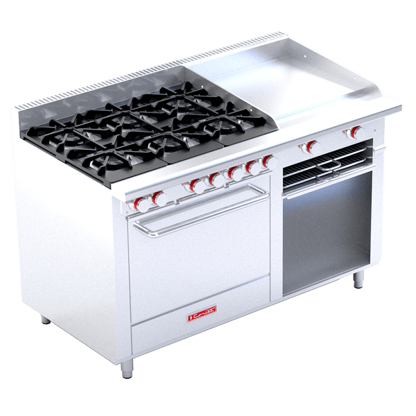 ESTUFA 6 QUEMADORES CON HORNO PLANCHA Y GRATINADOR A GAS ACERO INOXIDA ...
